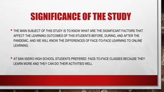 Factors Affecting Student Online Learning outcomes Pre and Post ...