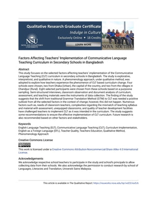 Factors Affecting Teachers’ Implementation of Communicative Language ...