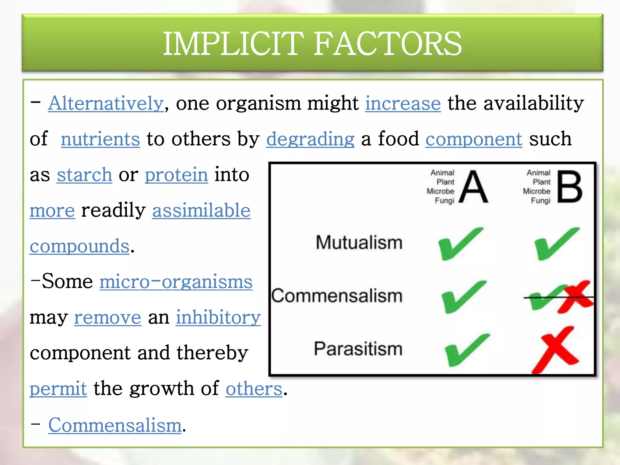 Factors affecting the growth and survival of micro organisms in foods ...