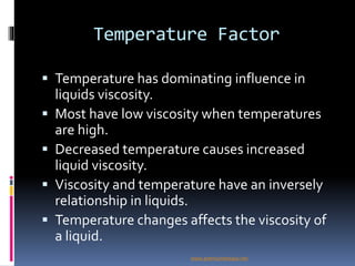 Factors affecting viscosity of a liquid | PPTX