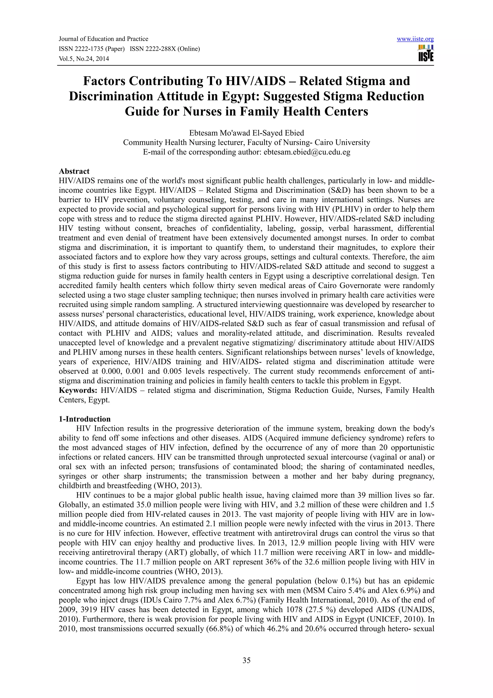 Factors contributing to hiv aids – related stigma and discrimination ...