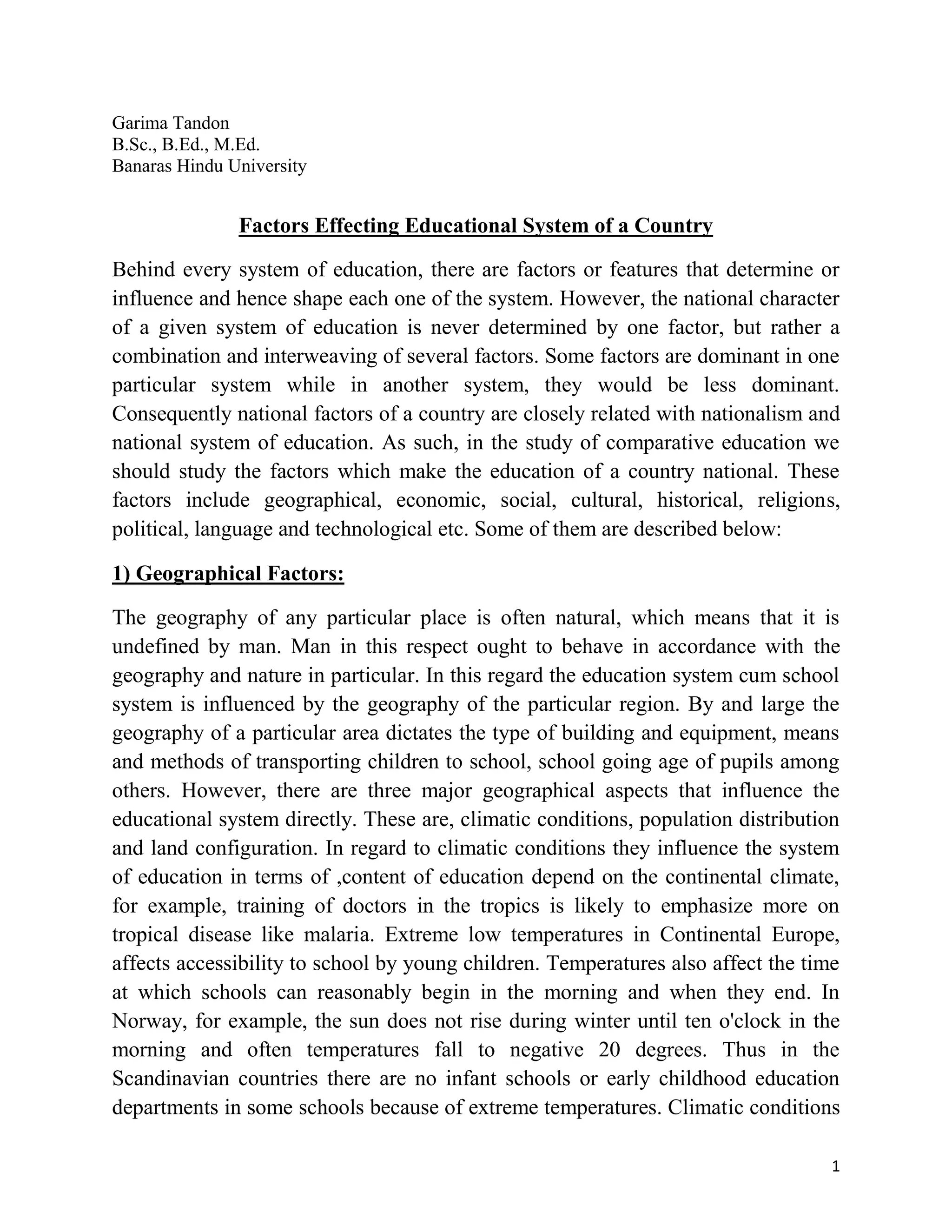 Factors effecting educational system of a country by Garima Tandon | PDF