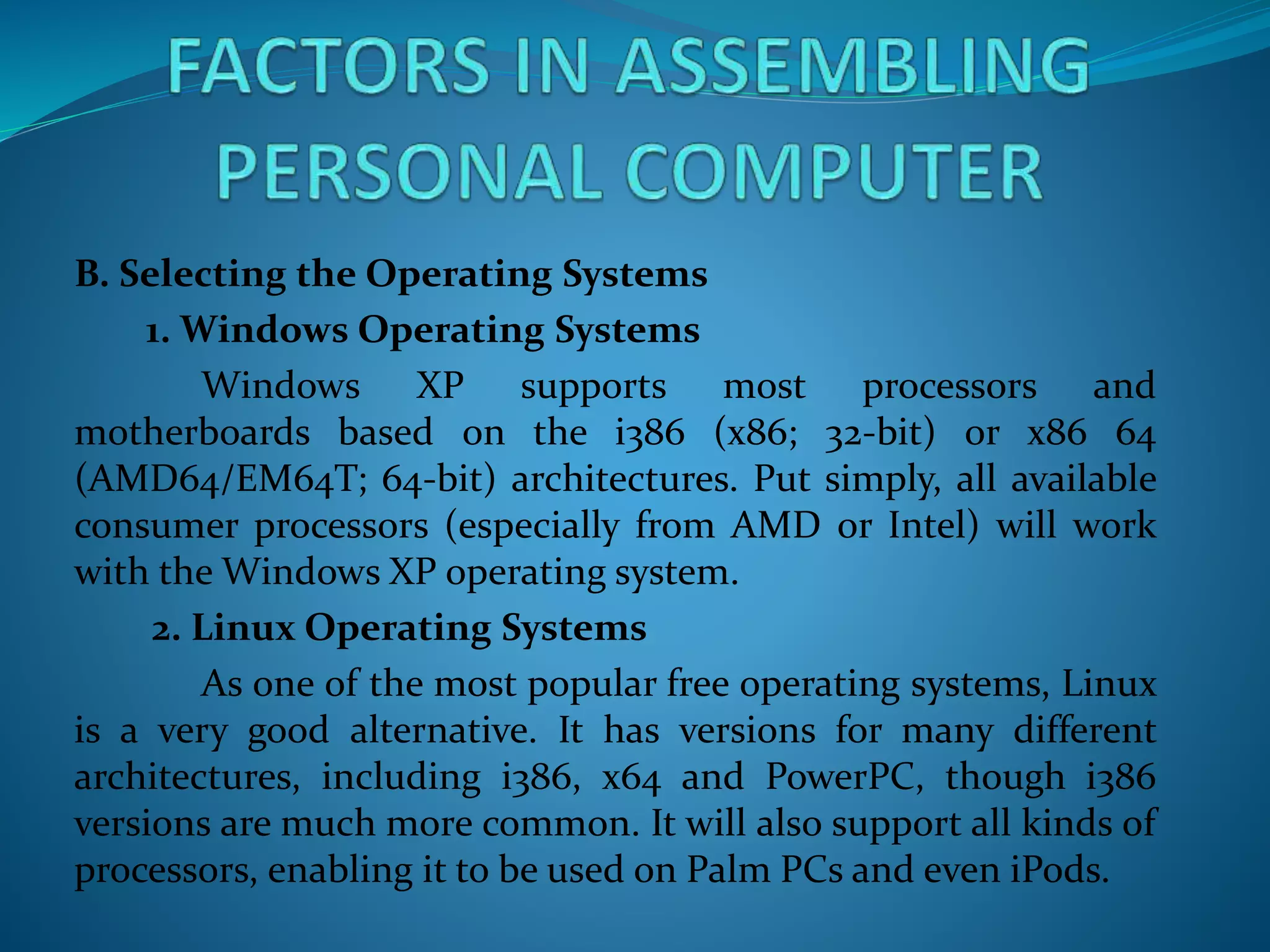 Factors in assembling personal computer | PPTX