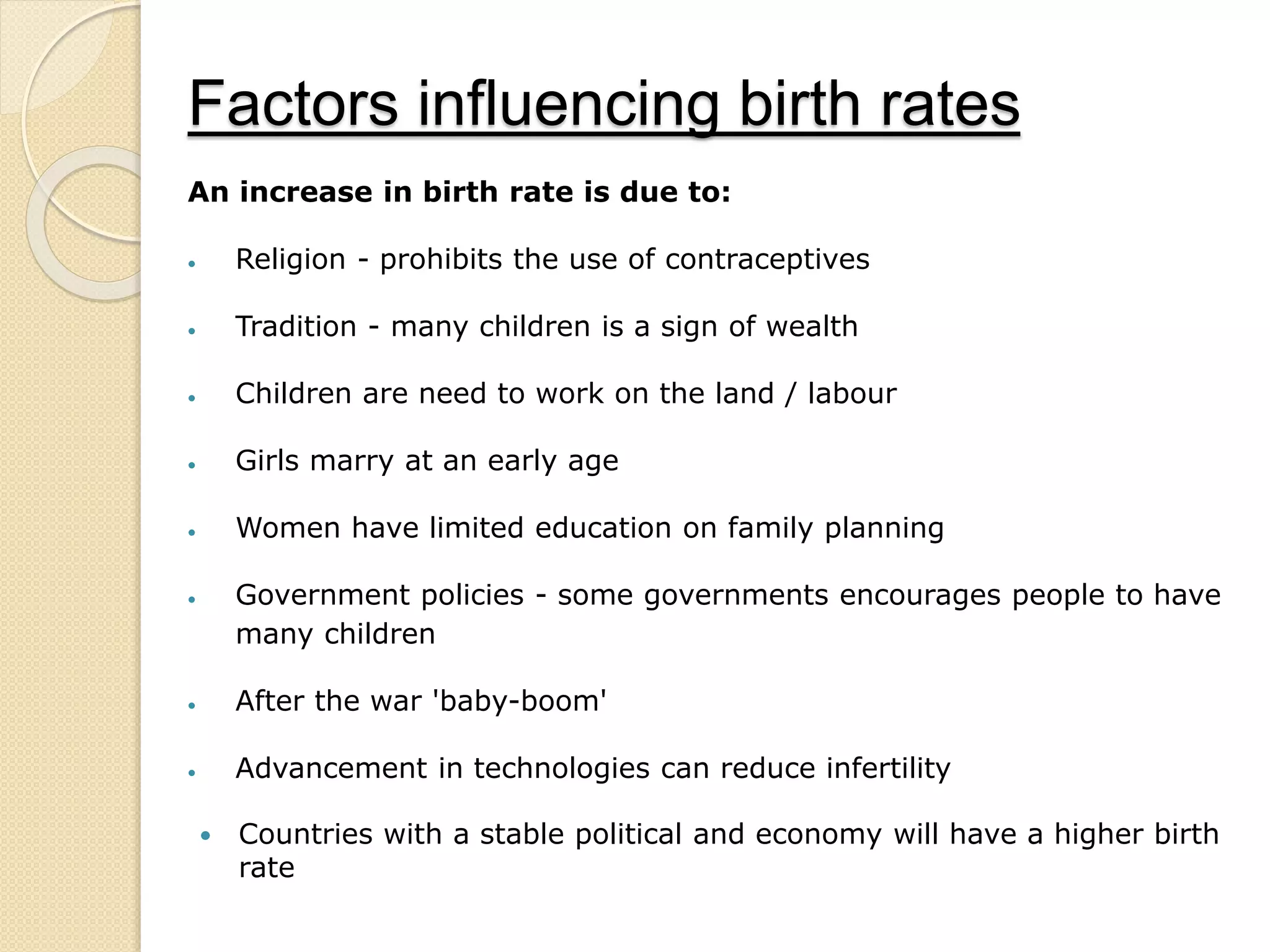 Factors influencing birth rate, death rate and net migration | PPTX