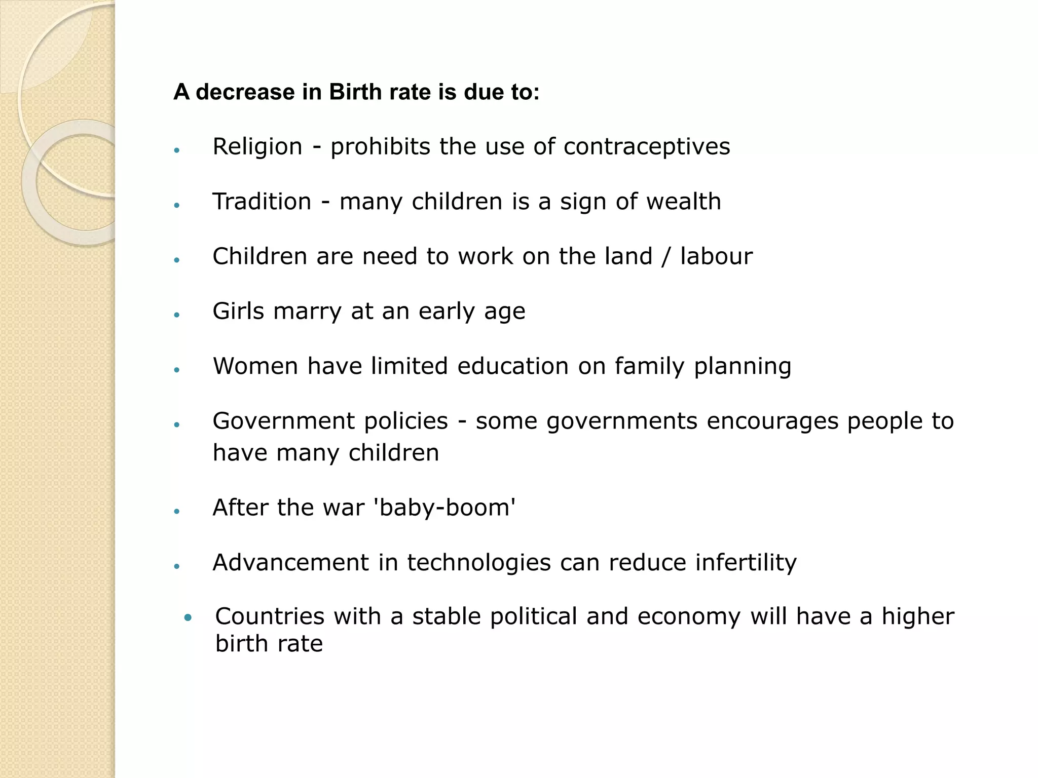 Factors influencing birth rate, death rate and net migration | PPTX