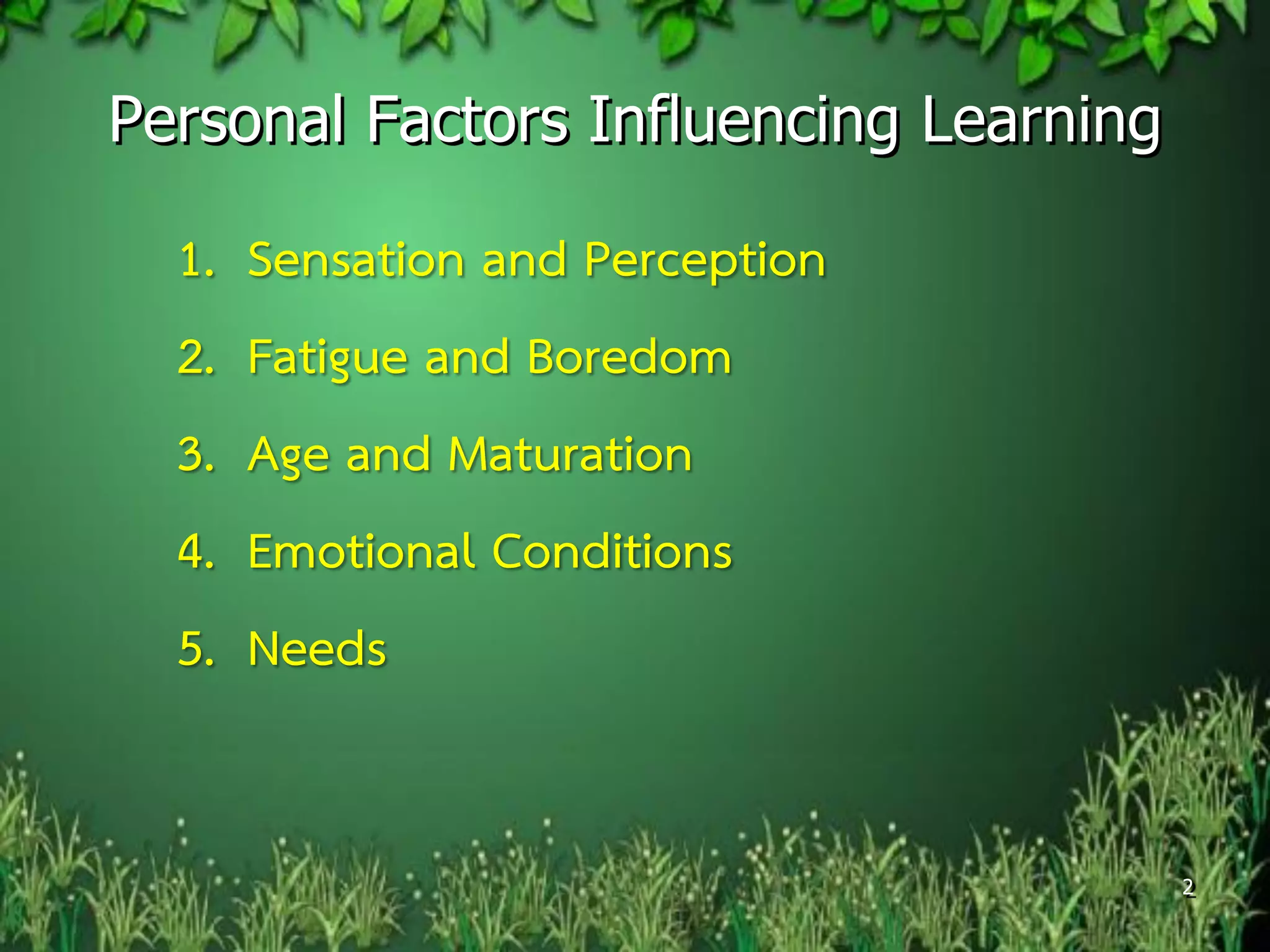 Factors influencing learning | PDF