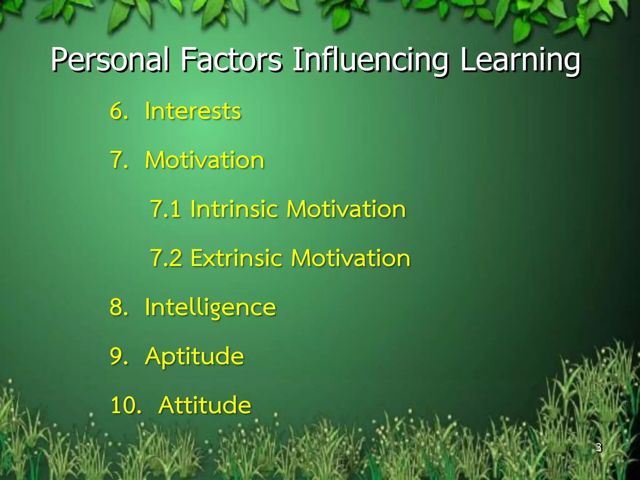 Factors influencing learning | PDF