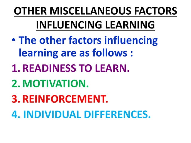FACTORS INFLUENCING LEARNING | PPTX | Professional School ...