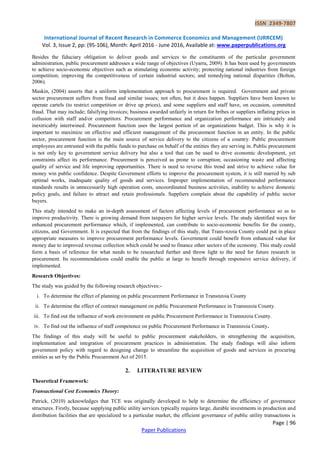 Factors Influencing Performance of Public Procurement Function in Trans ...