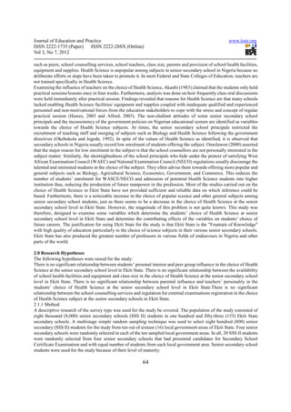 Factors influencing the choice of health science subject at the senior secondary school level in ...