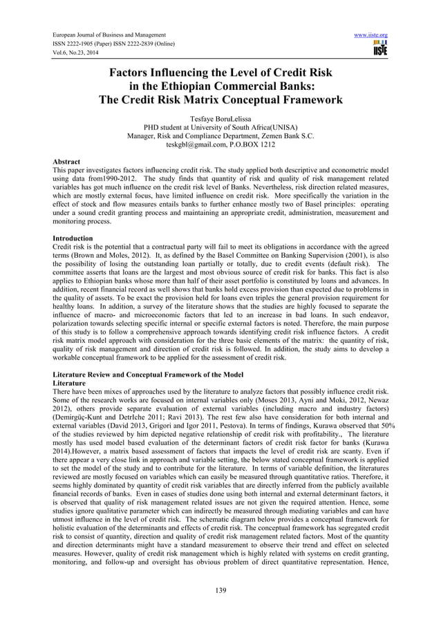 Factors influencing the level of credit risk | PDF