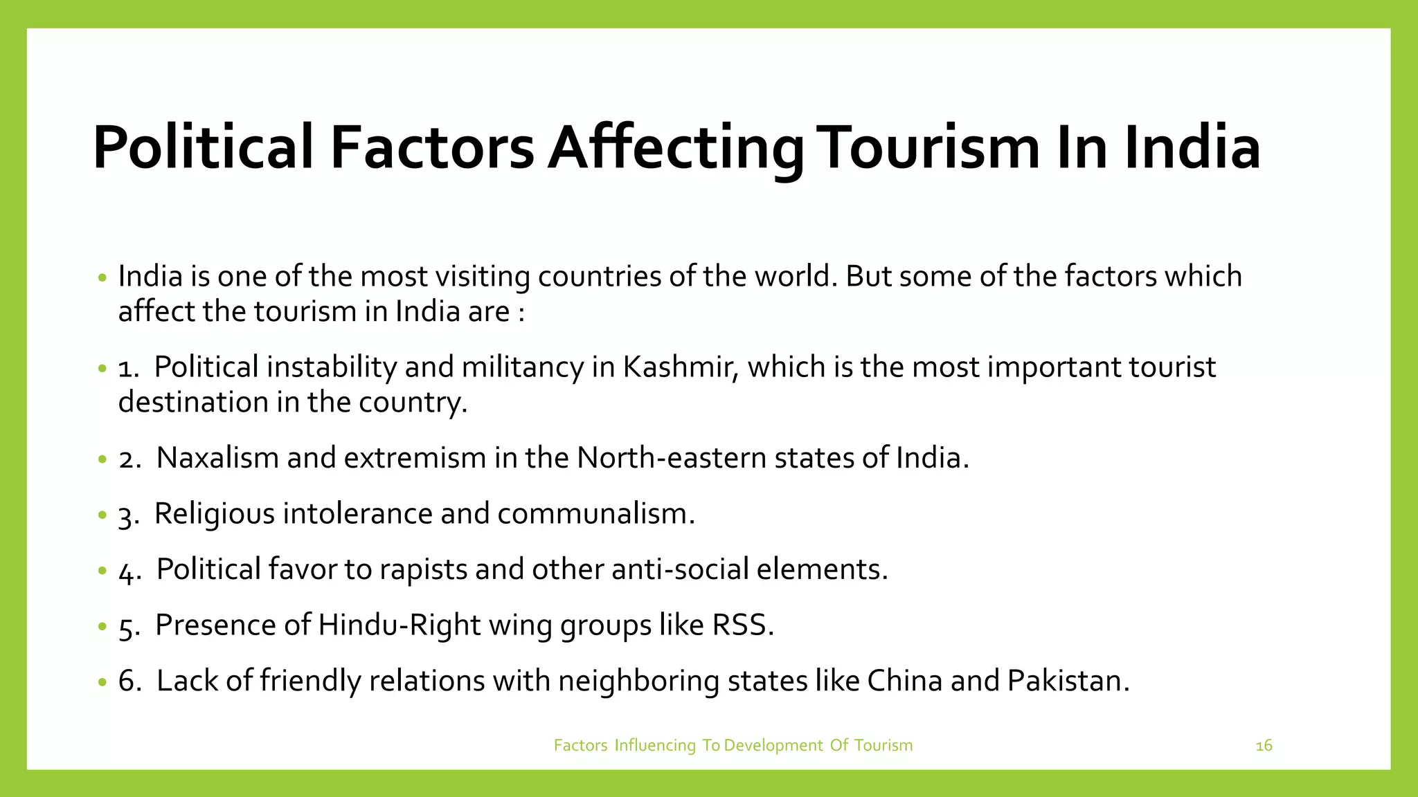 Factors influencing to development of tourism | PPTX