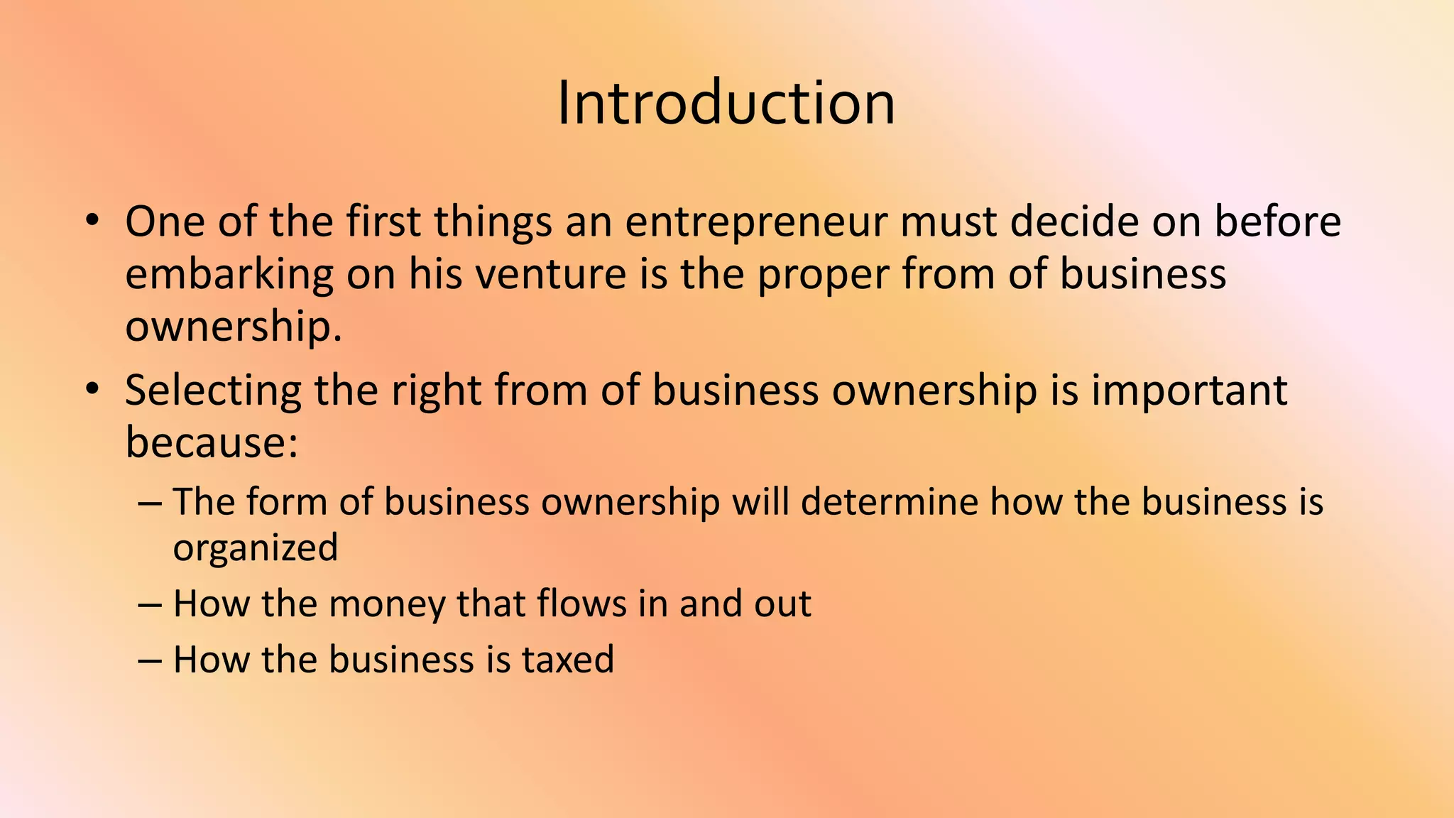 Factors in selecting a business ownership | PPTX