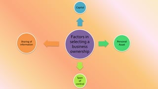 Factors in selecting a business ownership | PPTX