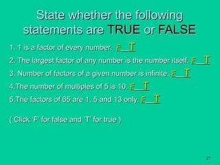 FACTORS_MULTIPLES for the grade 5 students | PPT