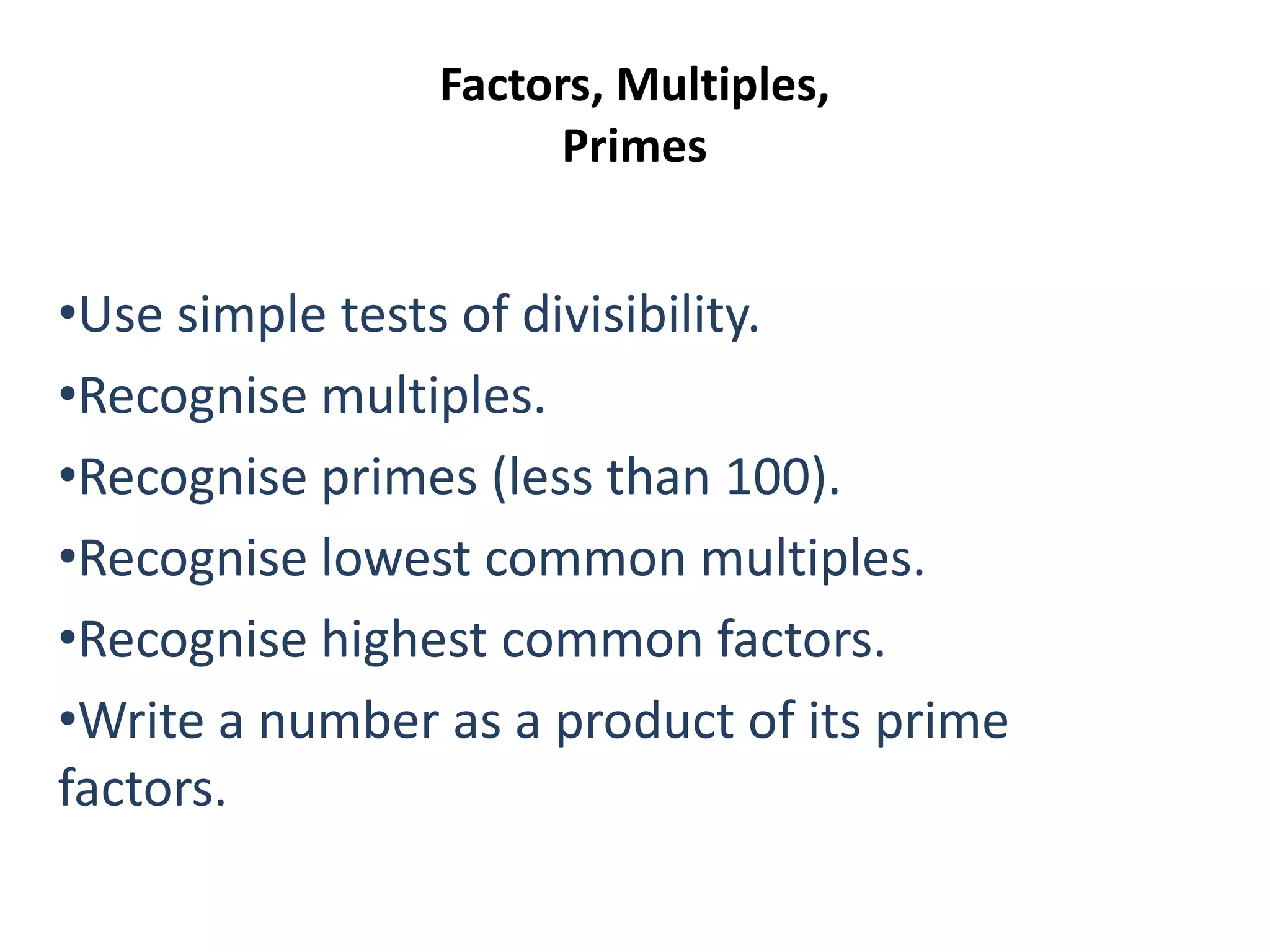 Factors, multiples and primes | PPTX