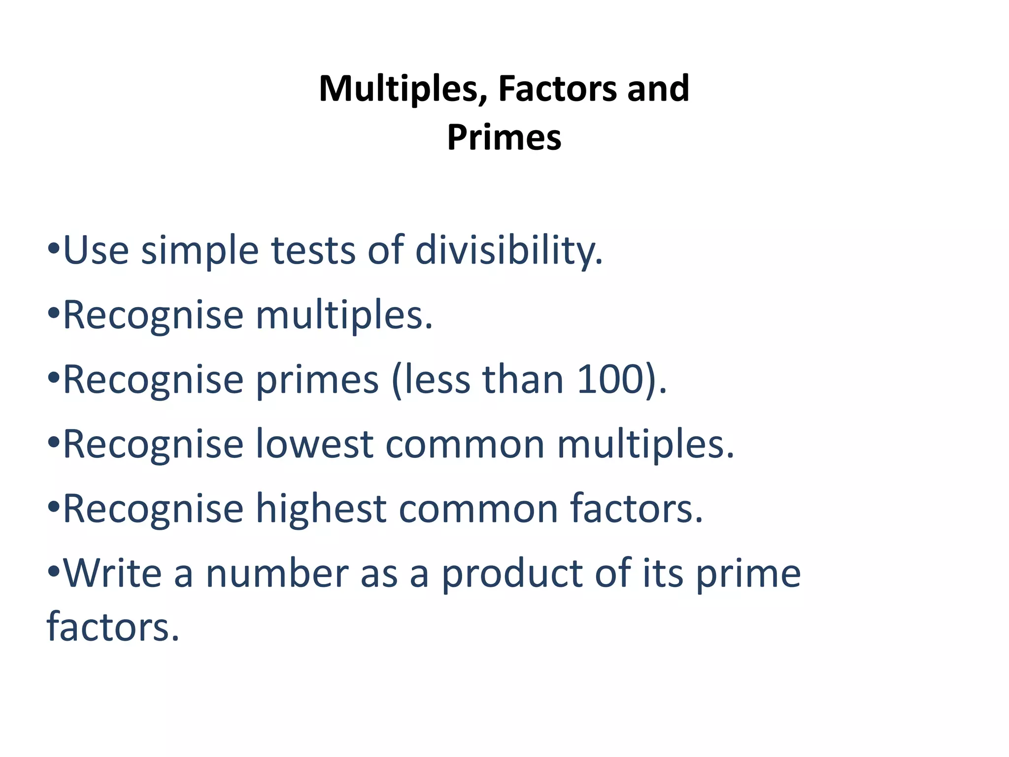 Factors, multiples and primes | PPTX
