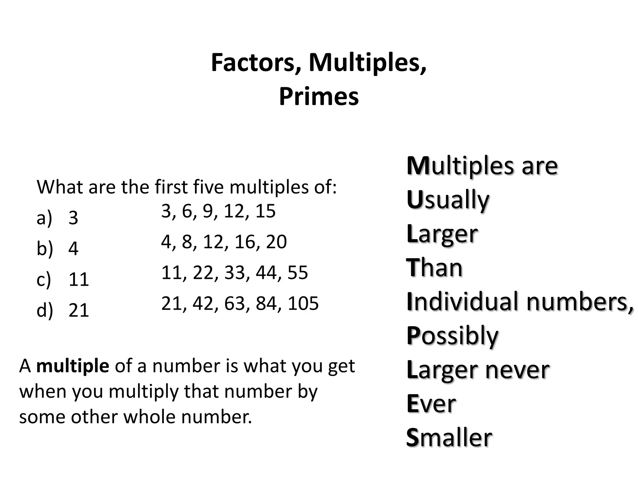 Factors, multiples and primes | PPTX