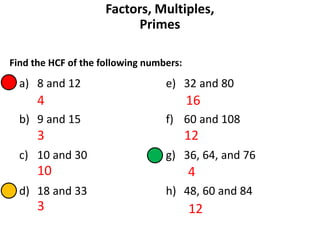 Factors, multiples and primes | PPTX