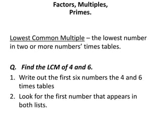 Factors, multiples and primes | PPTX