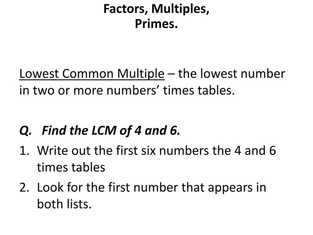 Factors, multiples and primes