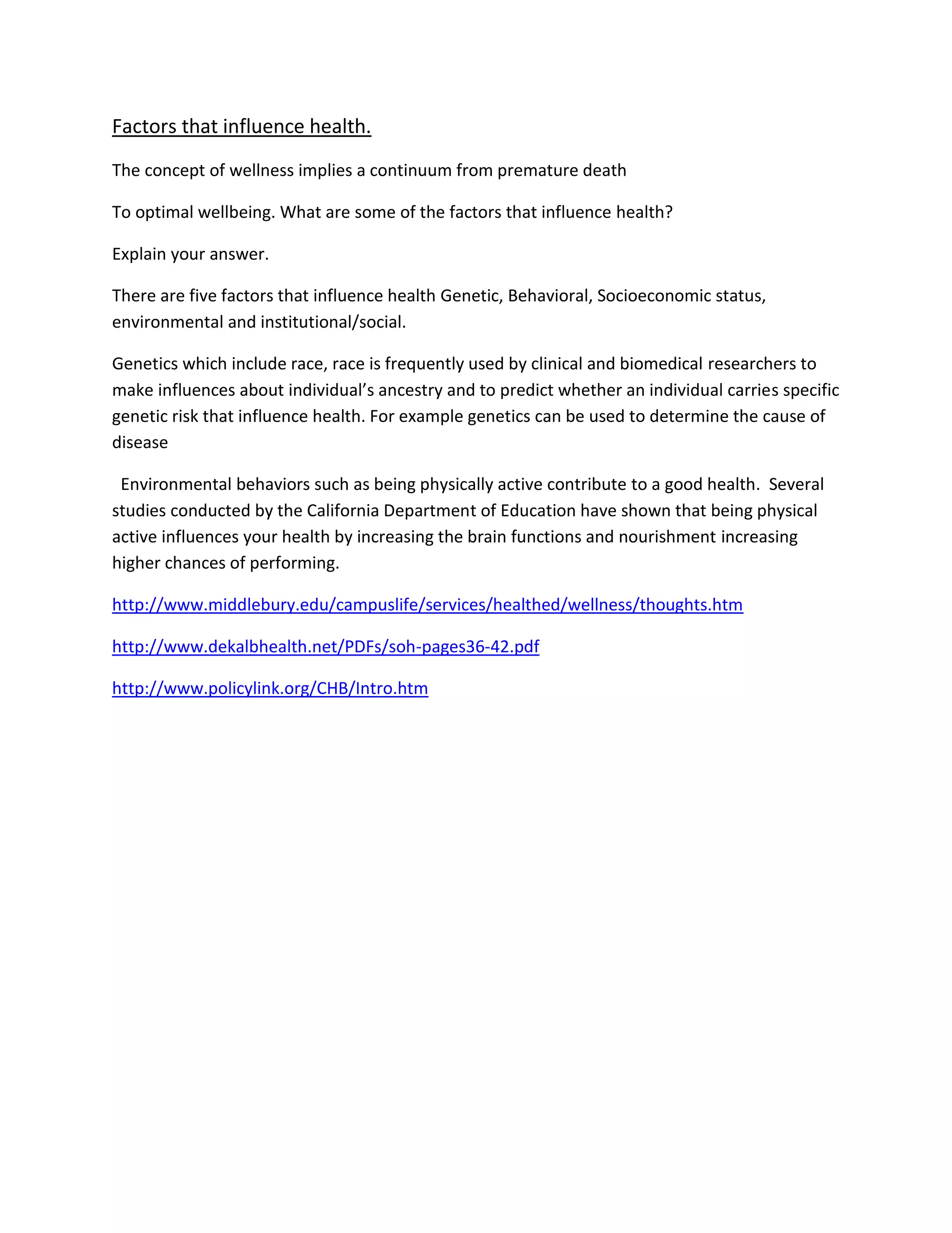 Factors Of Health | DOCX