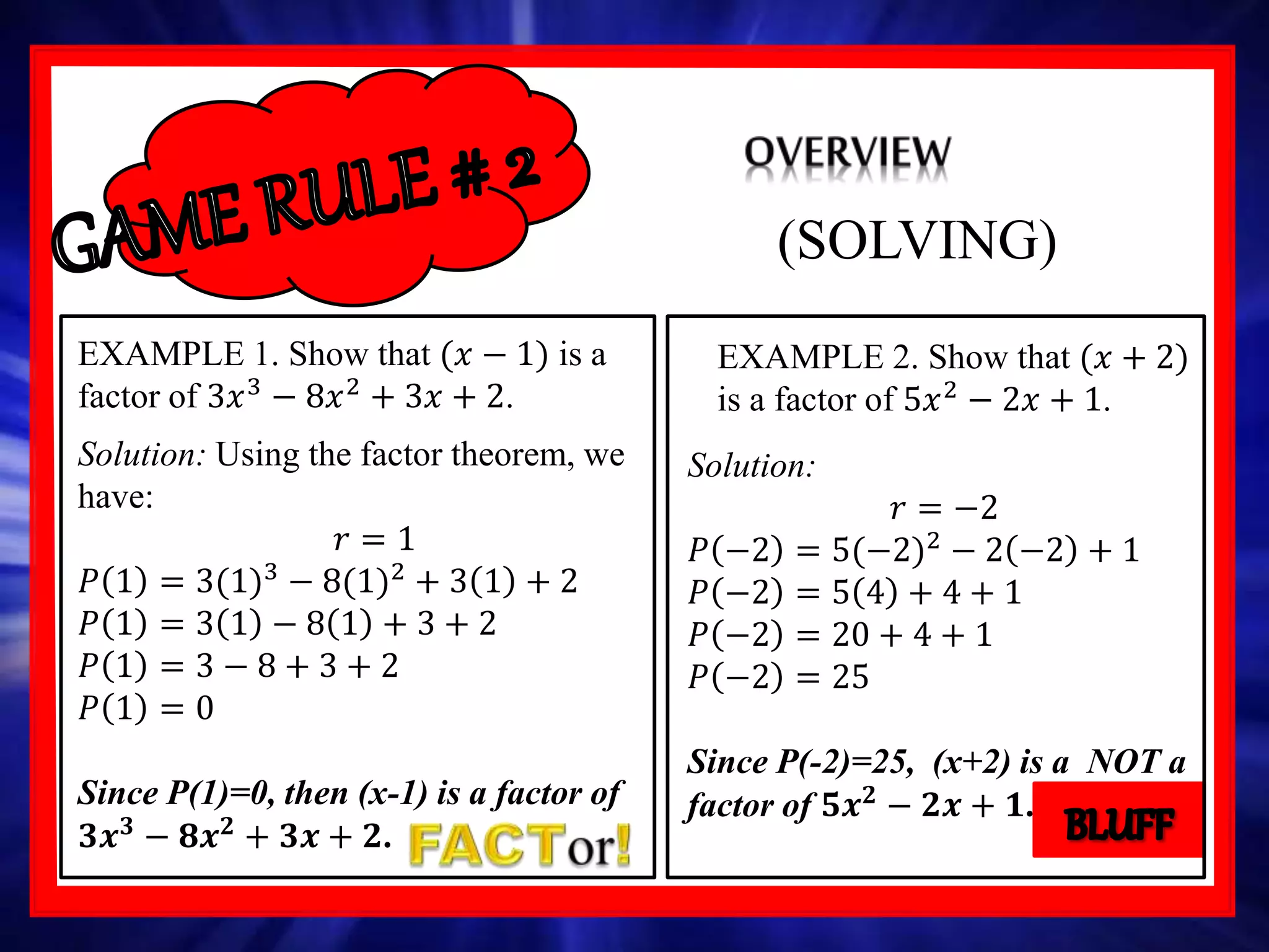FACTORS OF POLYNOMIAL | PPTX