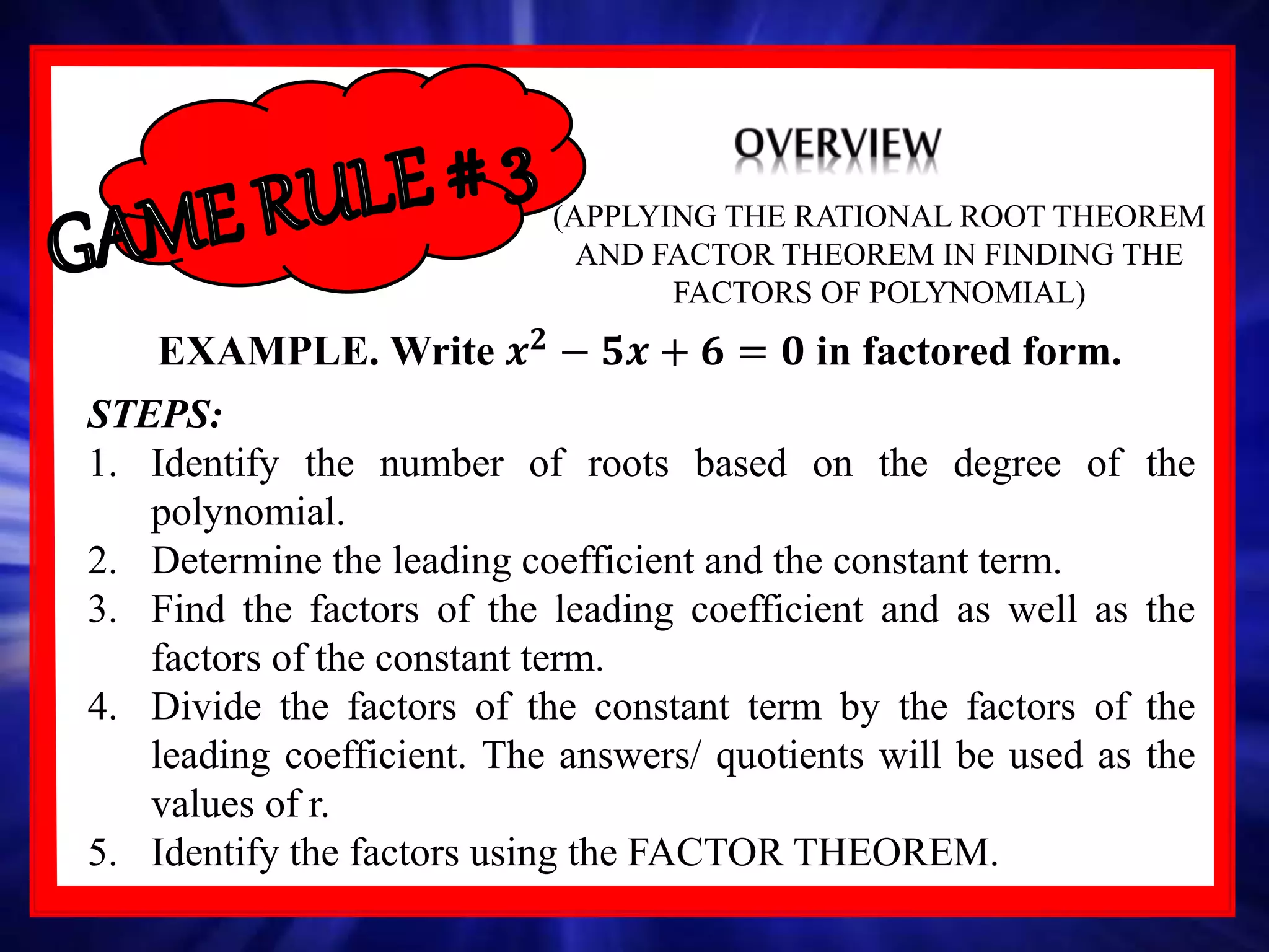 FACTORS OF POLYNOMIAL | PPTX