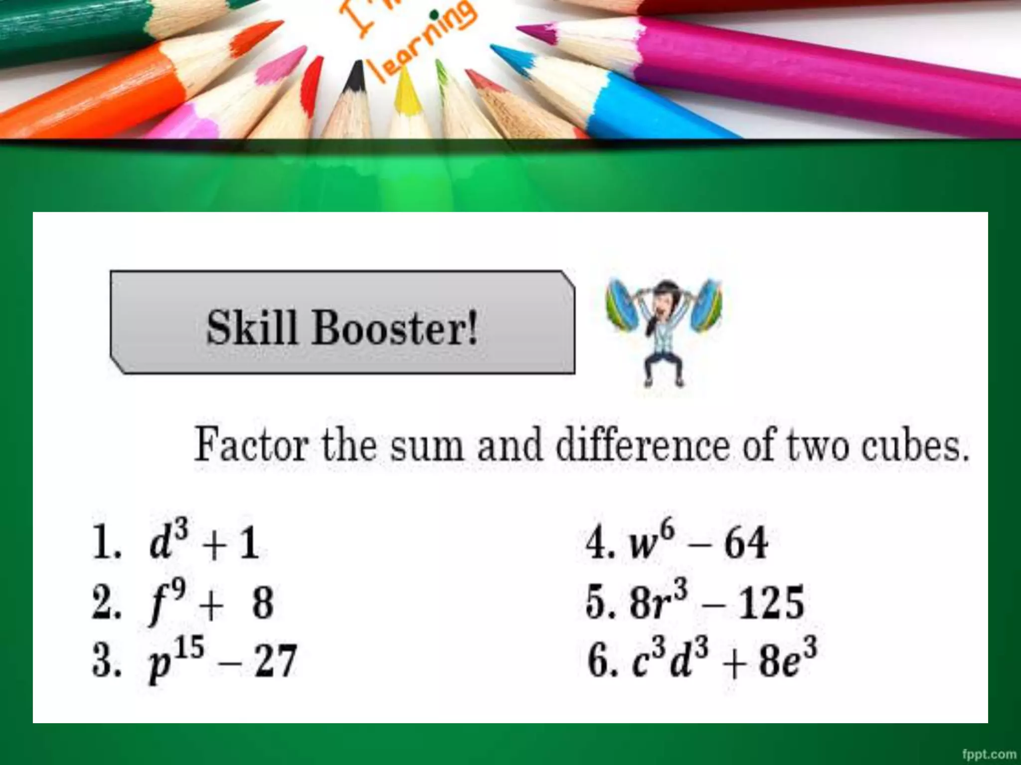 Factors of sum and difference of two cubes | PPTX