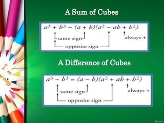 Factors of sum and difference of two cubes | PPTX