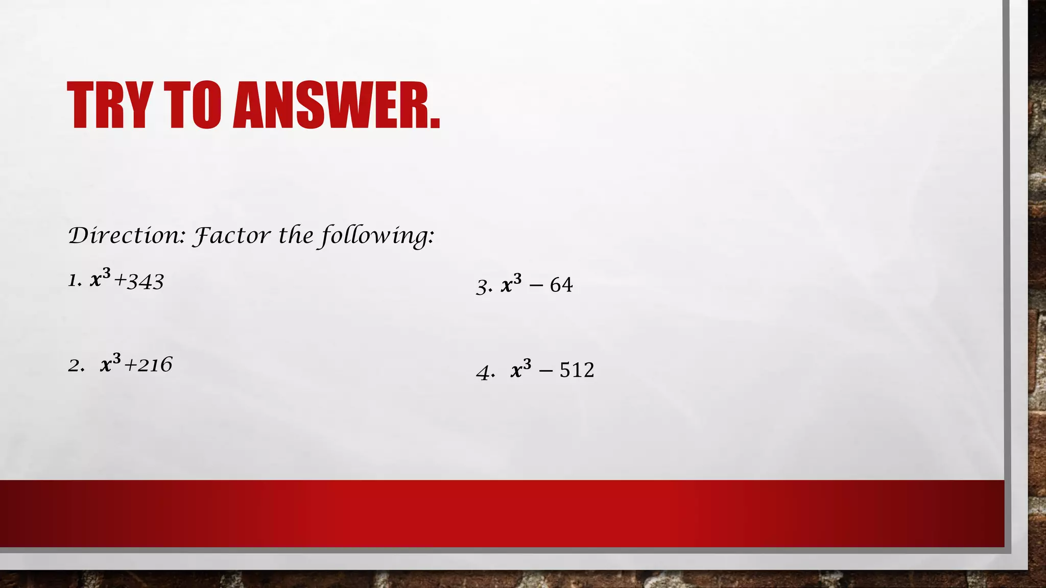 Factors of Sum or Difference of Two Cubes | PDF | Physics | Science