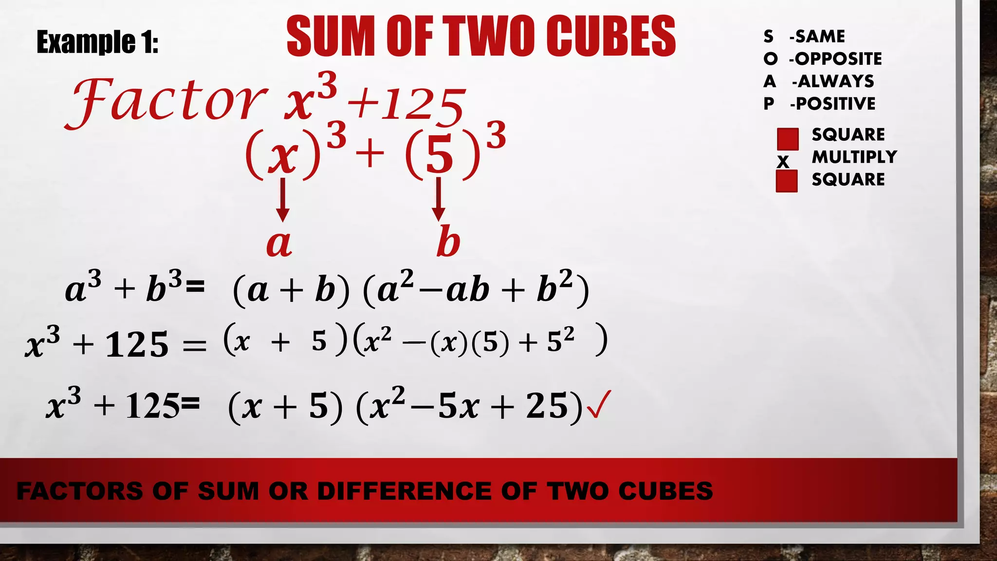 Factors of Sum or Difference of Two Cubes | PDF | Physics | Science