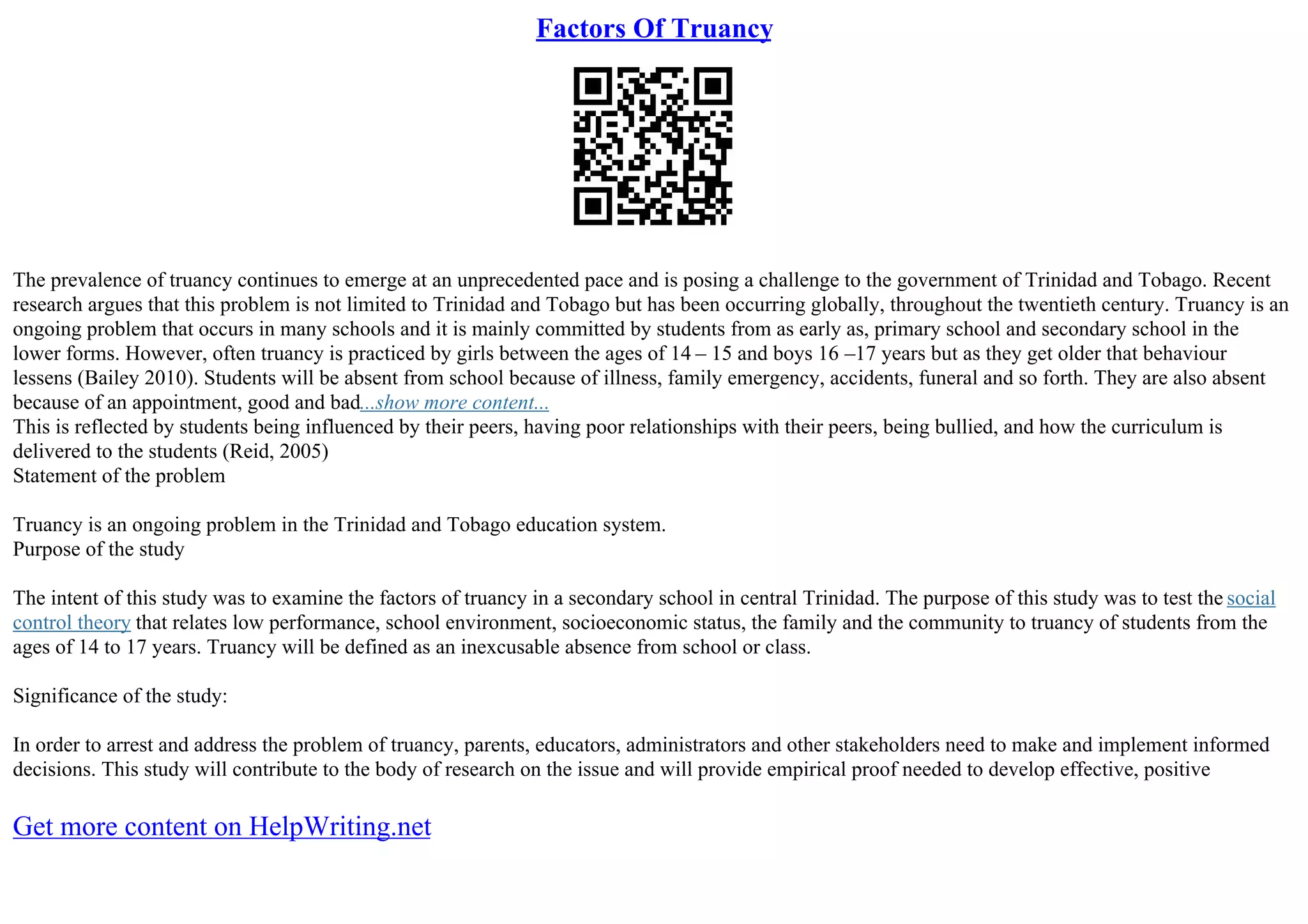 Factors Of Truancy | PDF