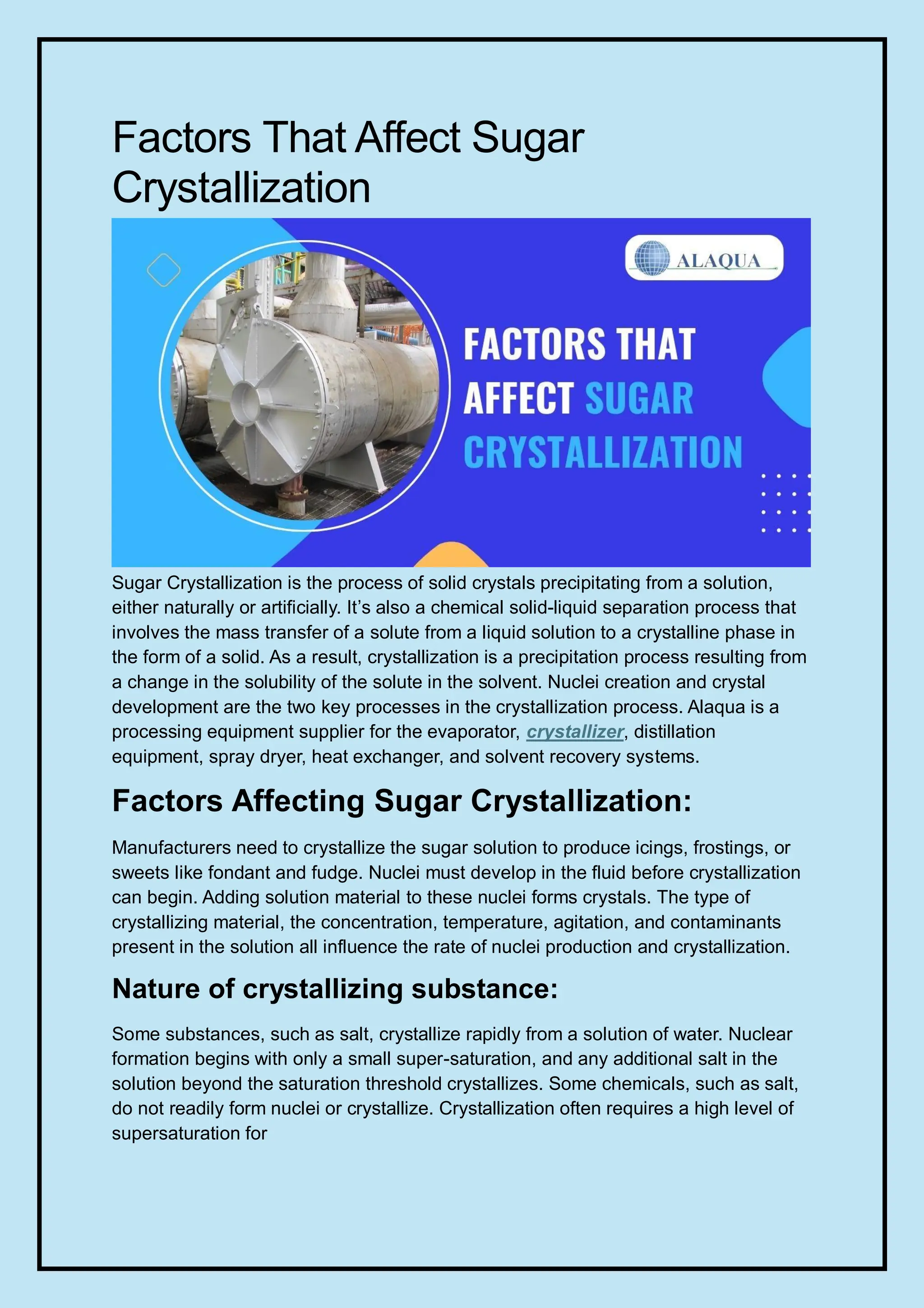 Factors That Affect Sugar Crystallization | PDF