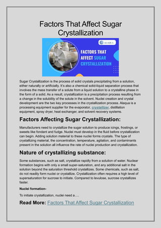 Factors That Affect Sugar Crystallization. | PDF
