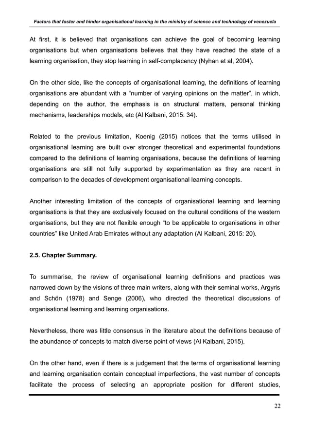 Factors that foster and hinder organisational learning. Mario Samuel ...
