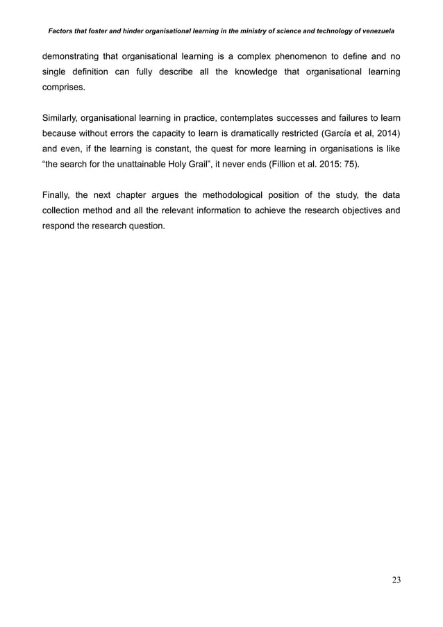 Factors that foster and hinder organisational learning. Mario Samuel ...