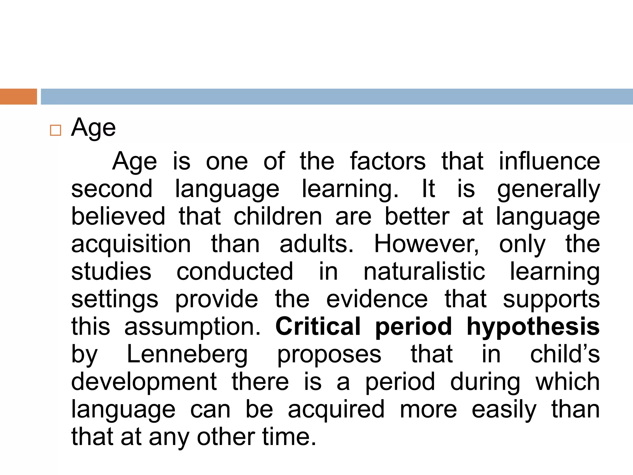 Factors that influence second language acquisition and learning | PPTX