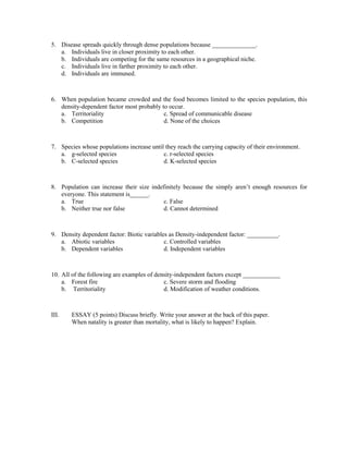 Factors that regulate population quiz | DOCX