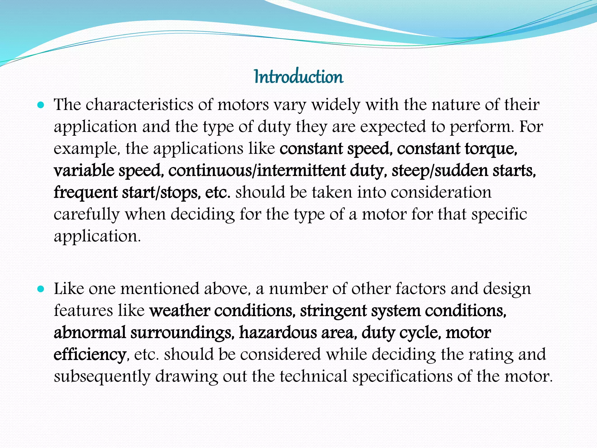 Factors to be considered for motor selection | PPTX