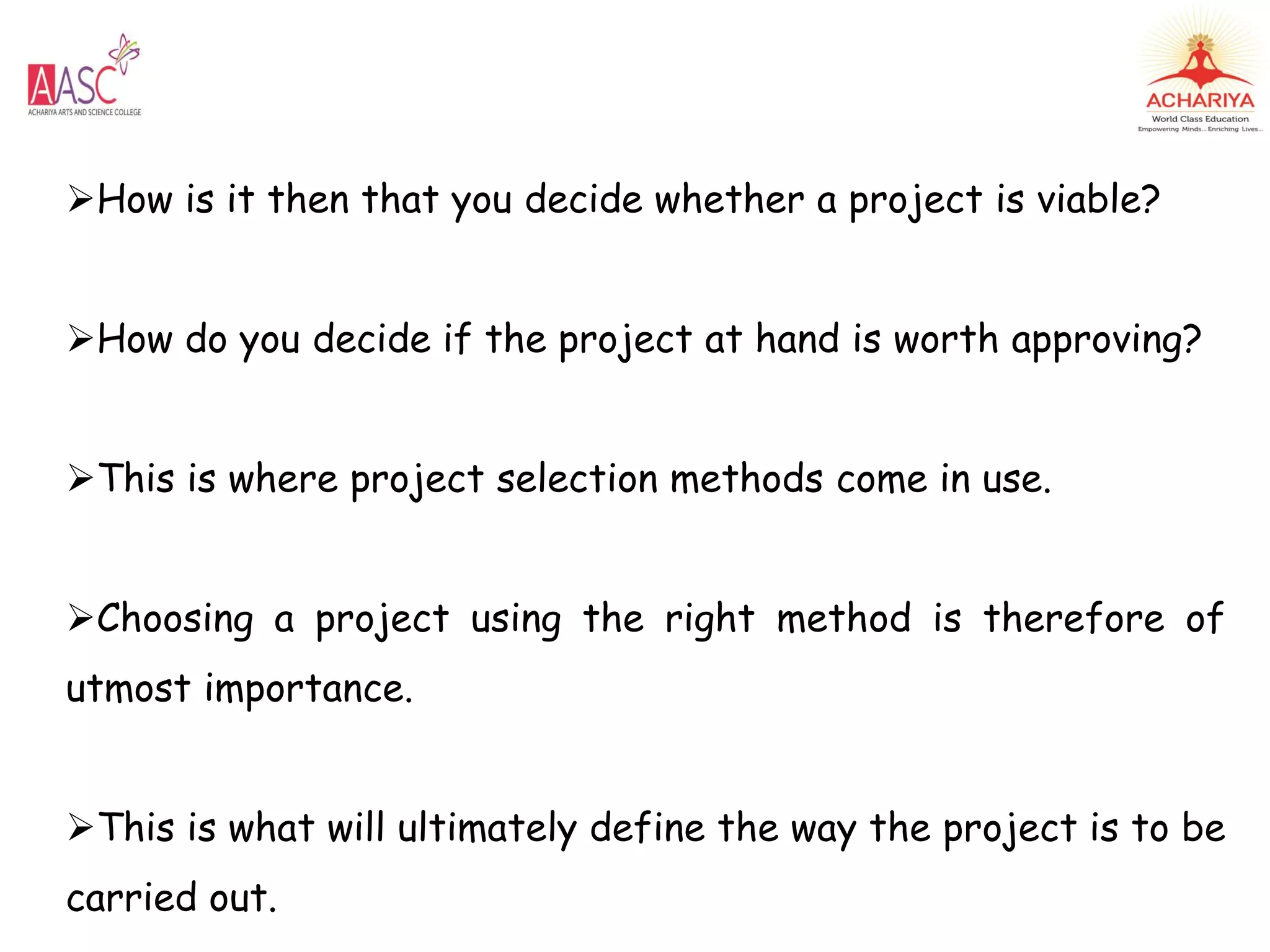 Factors to be considered for project selection | PDF | Business Administration | Business