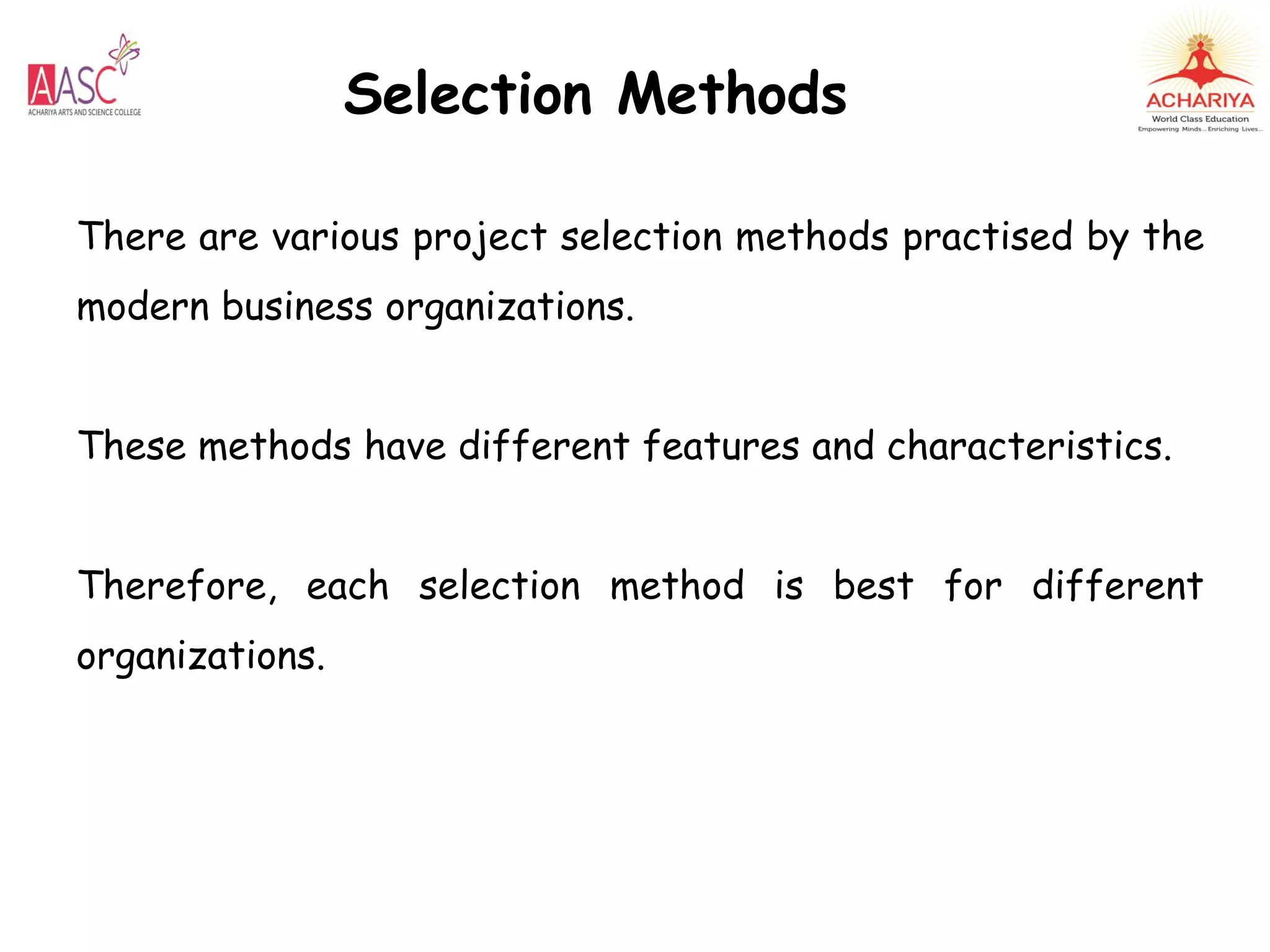 Factors to be considered for project selection | PDF | Business Administration | Business