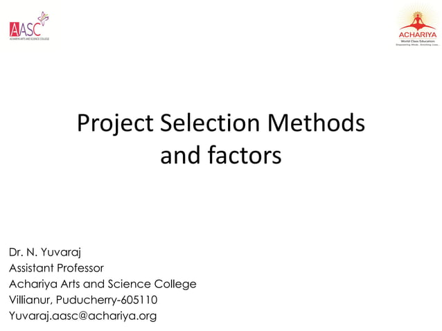 Factors to be considered for project selection | PDF | Business ...