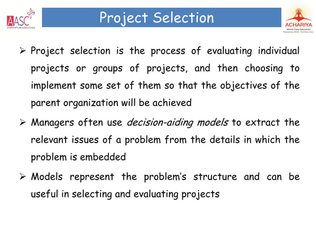 Factors to be considered for project selection | PDF | Business Administration | Business