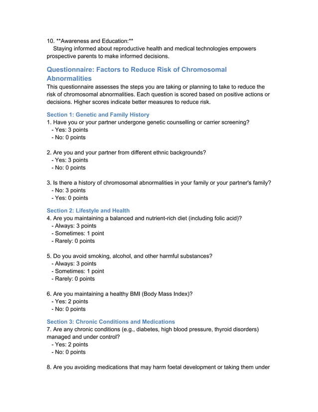 Factors to Reduce Risk of Chromosomal Abnormalities. | PDF