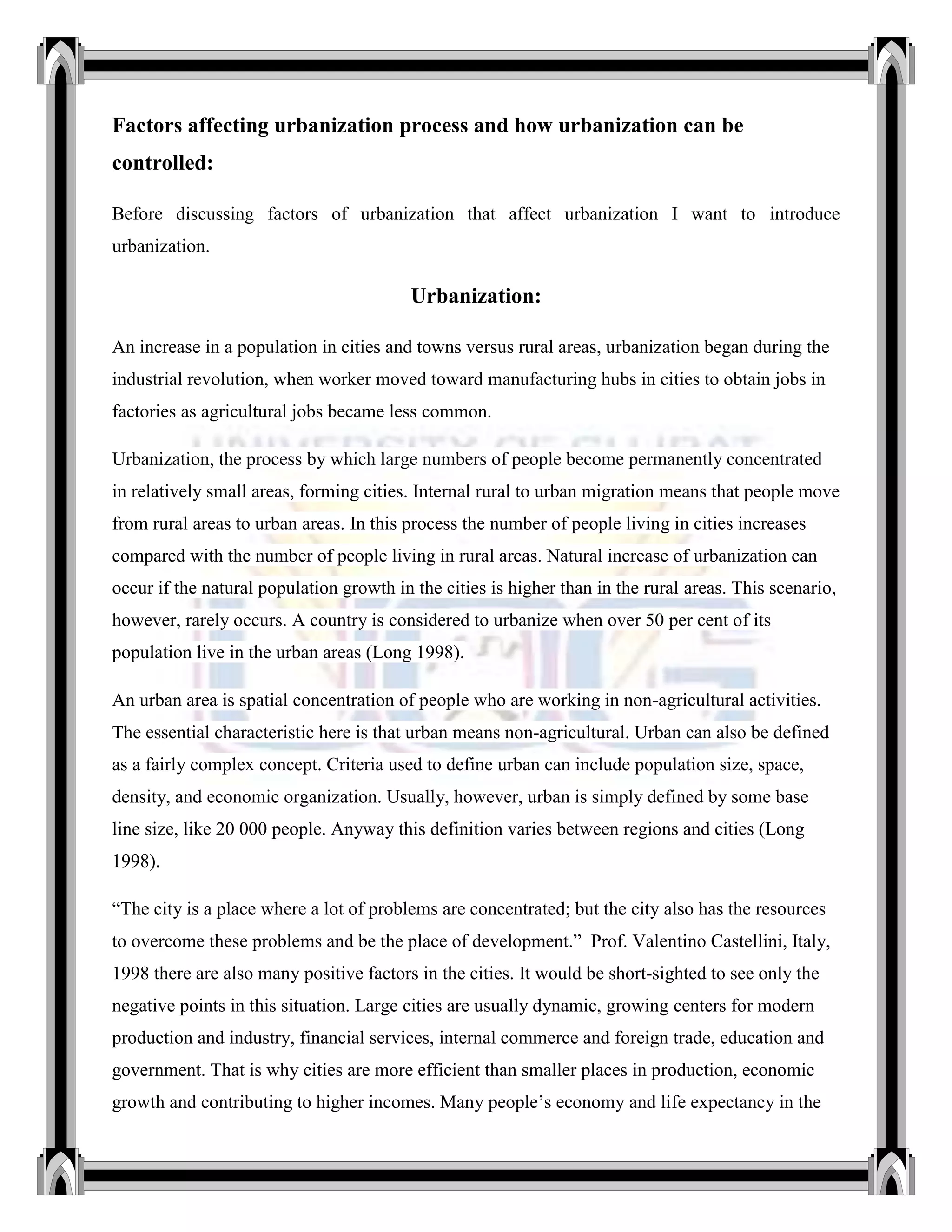 Factor that are because of urbanization | DOCX