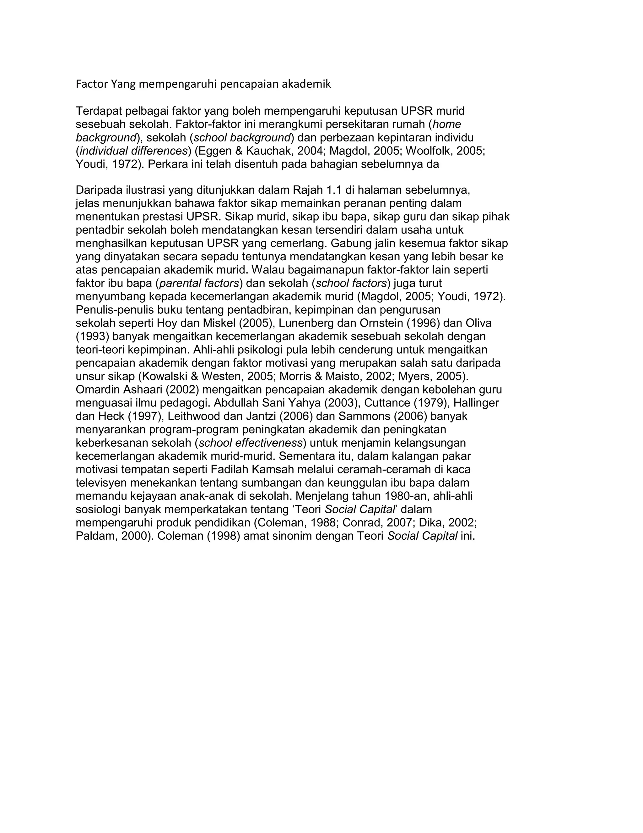 Factor yang mempengaruhi pencapaian akademik | DOCX