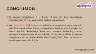 Factory compliance | Labour Law Compliance | Checklist | Aparajitha | PDF