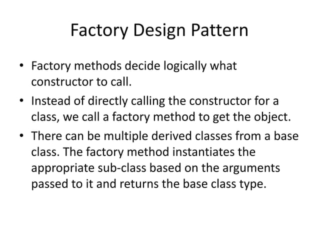 Factory design pattern | PPTX | Programming Languages | Computing