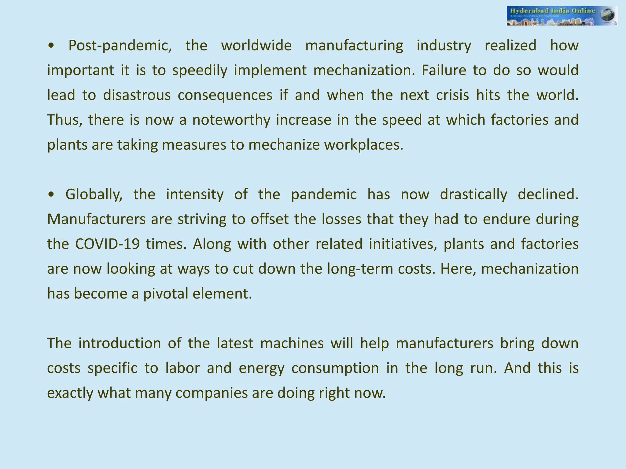 Factory Mechanization In Post-Covid World | PPT